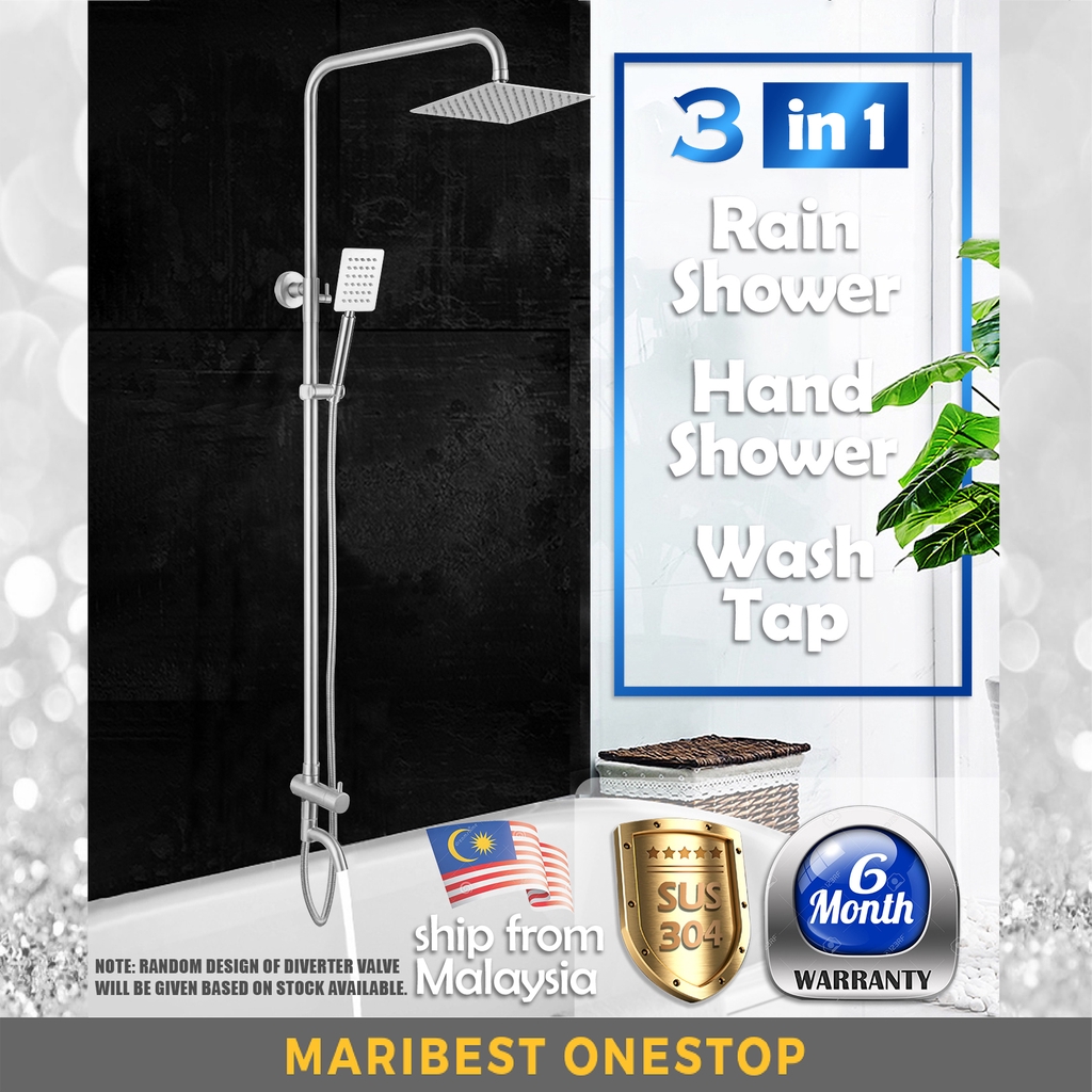 AT-304777SS3S SUS304 Stainless Steel 3 in 1 Ultrathin 8" Square Rain ...