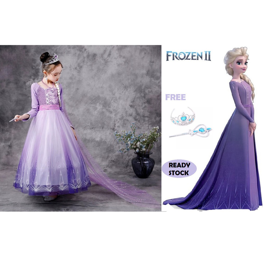 🆕PREMIUM DISNEY FROZEN 2 PRINCESS ELSA PURPLE LONG SLEEVE DRESS COSPLAY ...