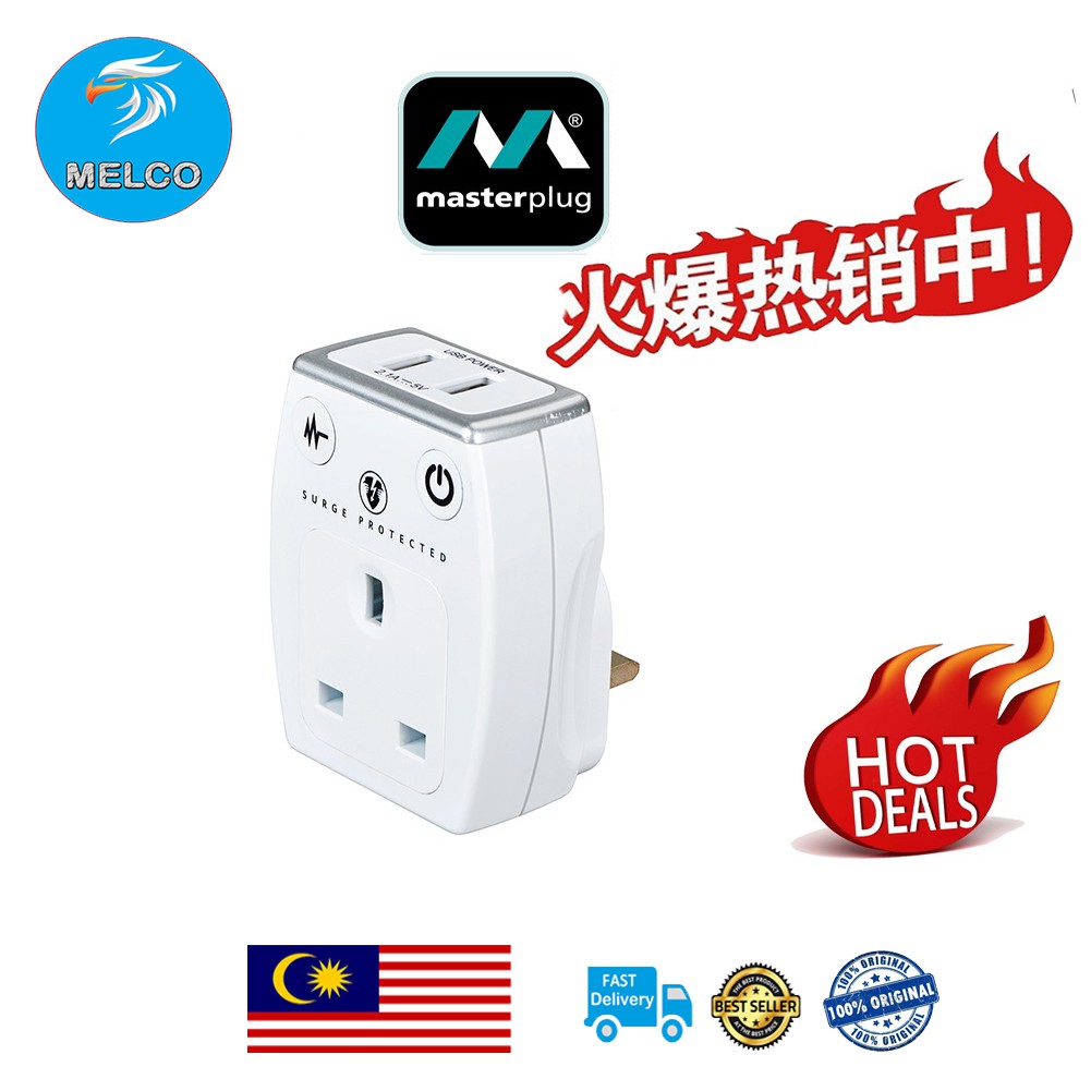 MASTERPLUG USB CHARGER 2 USB WITH SURGE PROTECTION SRGAUSBPB2-MPA BLACK ...