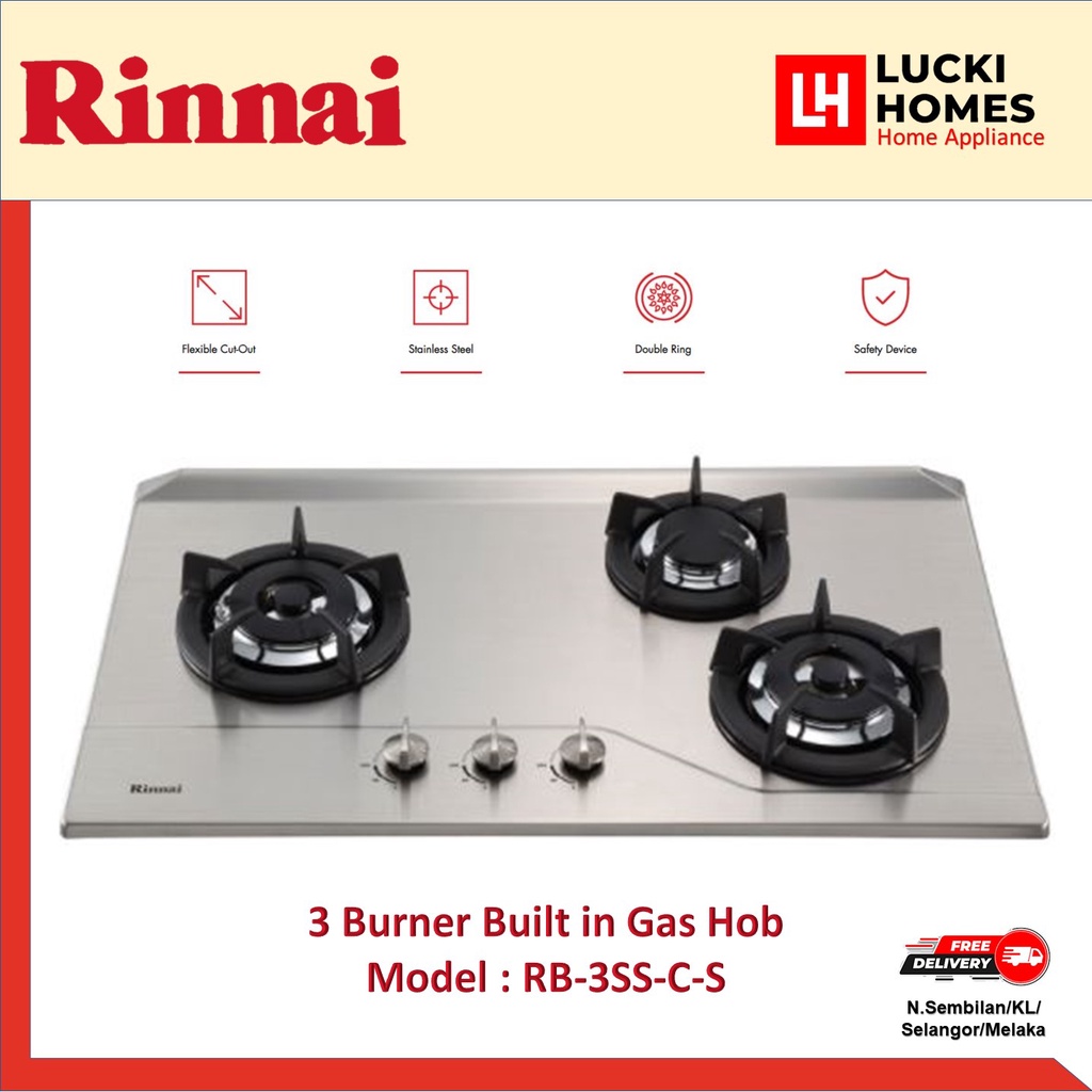 Rinnai RB-3SS-C-S 3-Burner Built-in Gas Hob (Stainless Steel) RB3SS / RB3SSCS | Shopee Malaysia