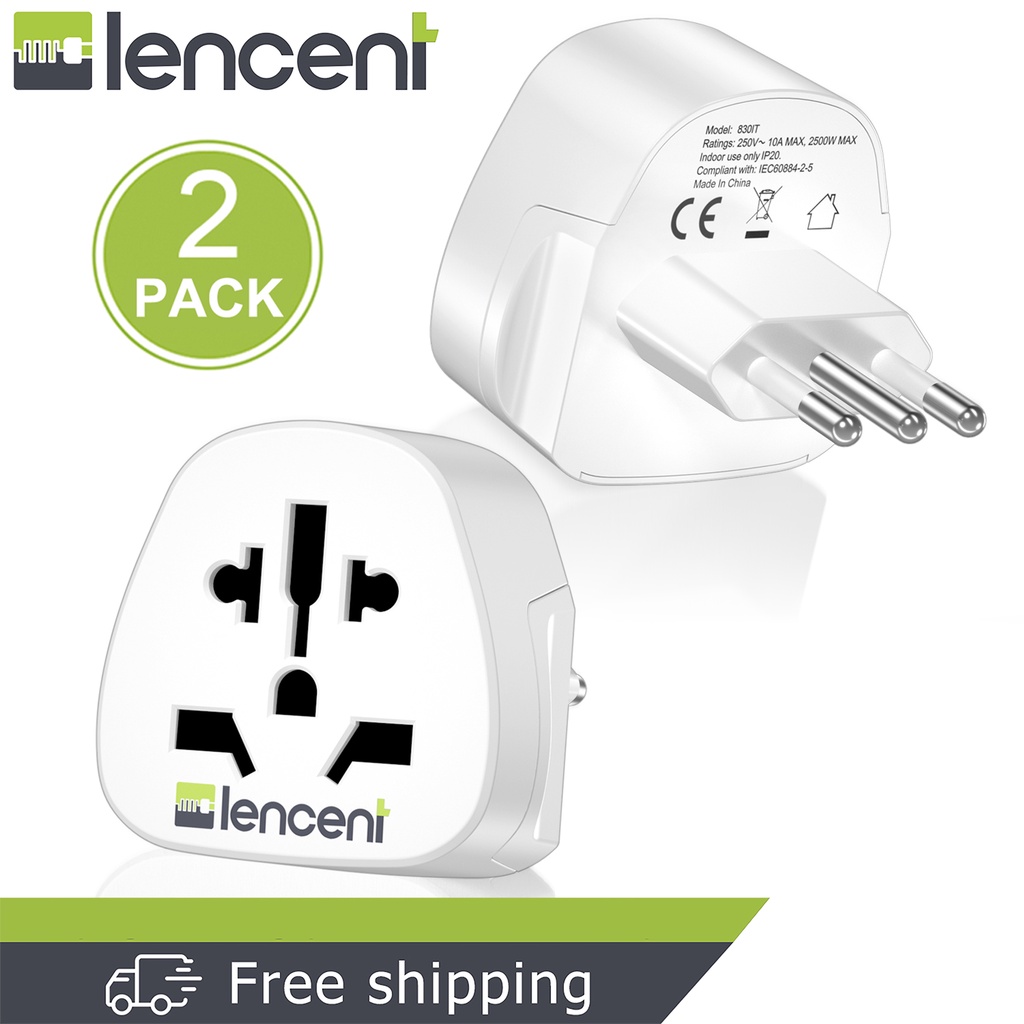 LENCENT 2 X World to Italy Travel Adapter Malaysia to Italy Universal ...