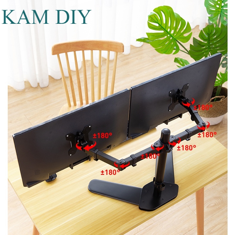 LCD LED Dual Monitor Stand Two Arms Desk Mount Fits Up to 27 inch ...