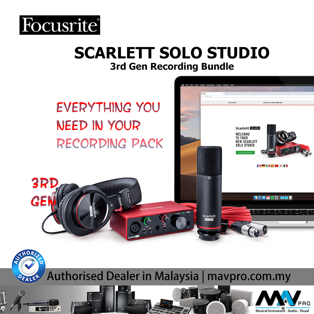 Focusrite Scarlett Solo Bundle Studio 3rd Gen Recording Audio Interface ...