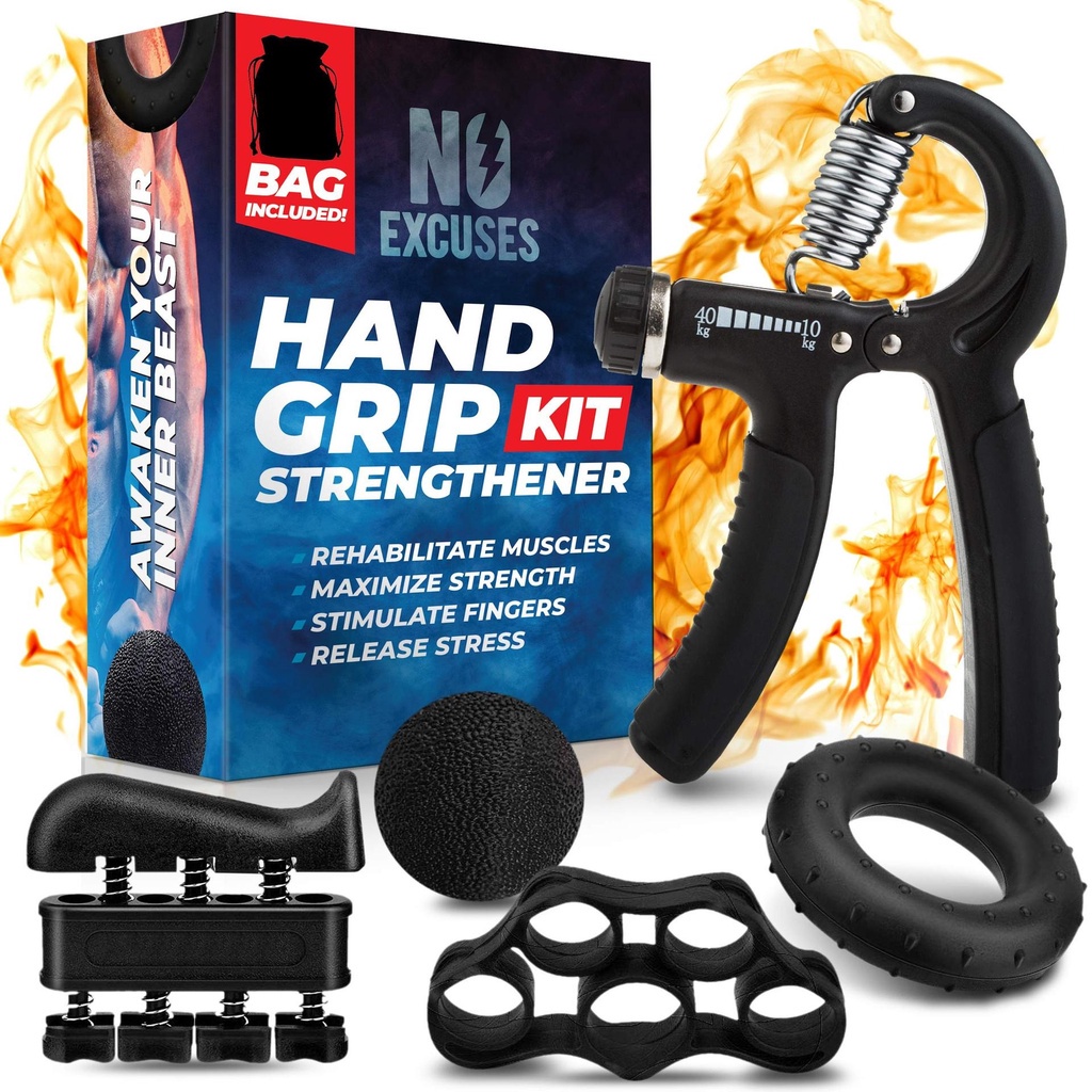 Hand Grip Strengthener Workout Kit (5 Pack) Forearm Grip Adjustable ...