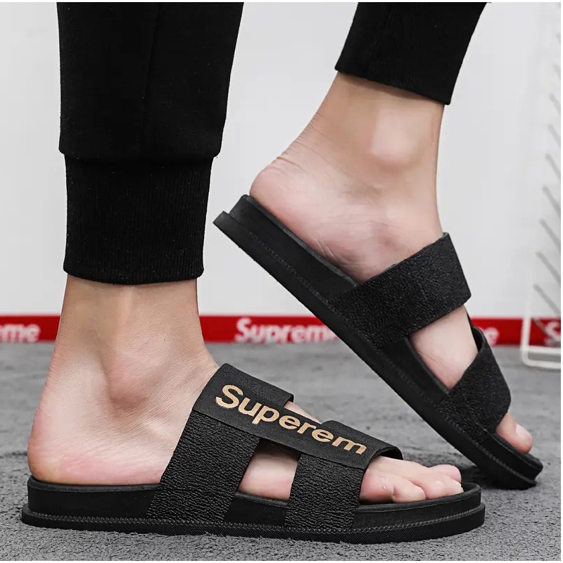 【High quality】ready stock slippers men's men's sandals Supreme casual ...