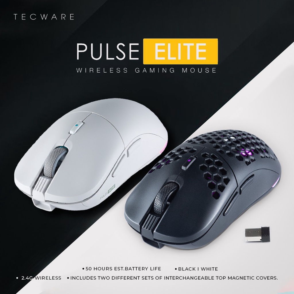 TECWARE Pulse Elite Wireless Gaming Mouse - Interchangeable Top Shells / Hot-swappable Micro ...