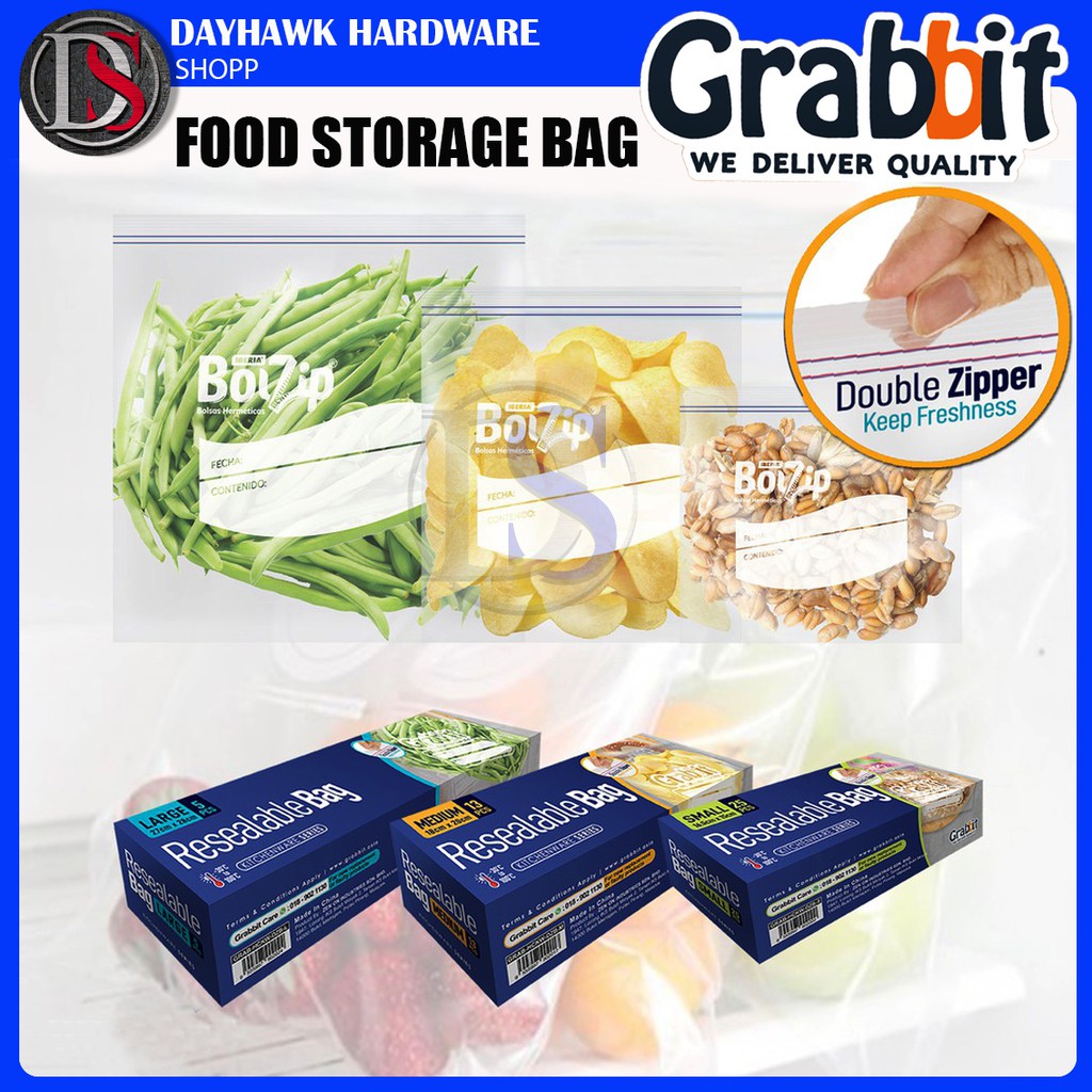 GRABBIT RESEALABLE BAG (TRANSPARENT ZIP LOCK BAG) - M / L SIZE | Shopee ...