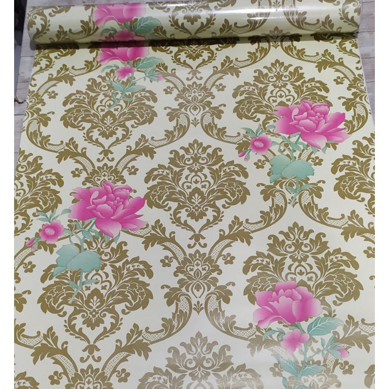 Batik GOLD Pink Flower Wallpaper Wall Sticker Flower Motif GOLD batik ...