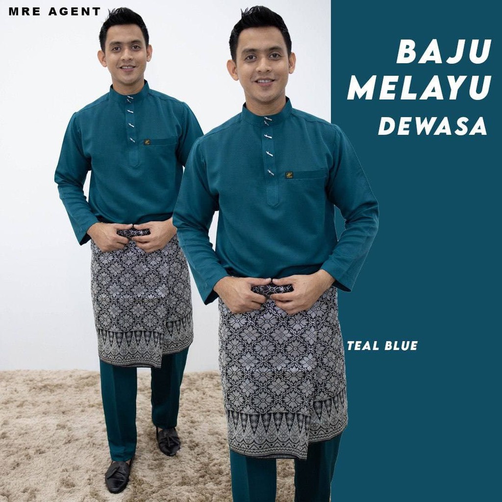 Baju Melayu Moden Sakura Sedondon Teal Blue | Shopee Malaysia