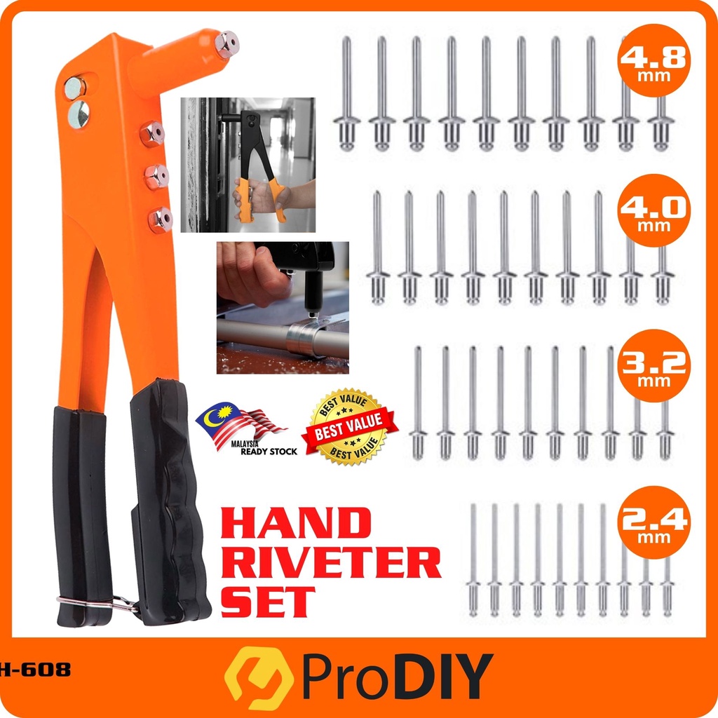 4 in 1 2.4mm 3.2mm 4.0mm 4.8mm Hand Riveter Set Rivet Gun with Rivets ...