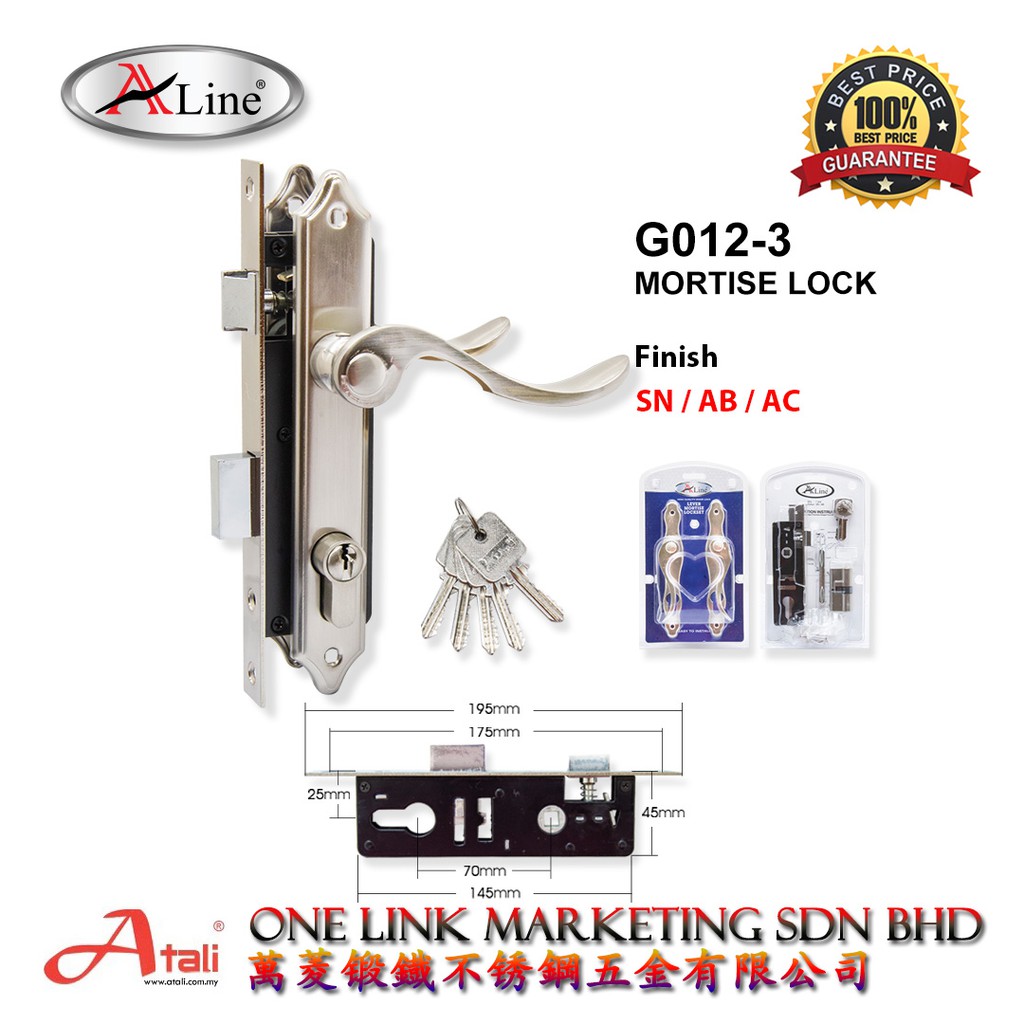 ALINE G012-3 MORTISE LOCK G 012 HANDLE ENTRANCE IRON DOOR GATE LOCK SET ...