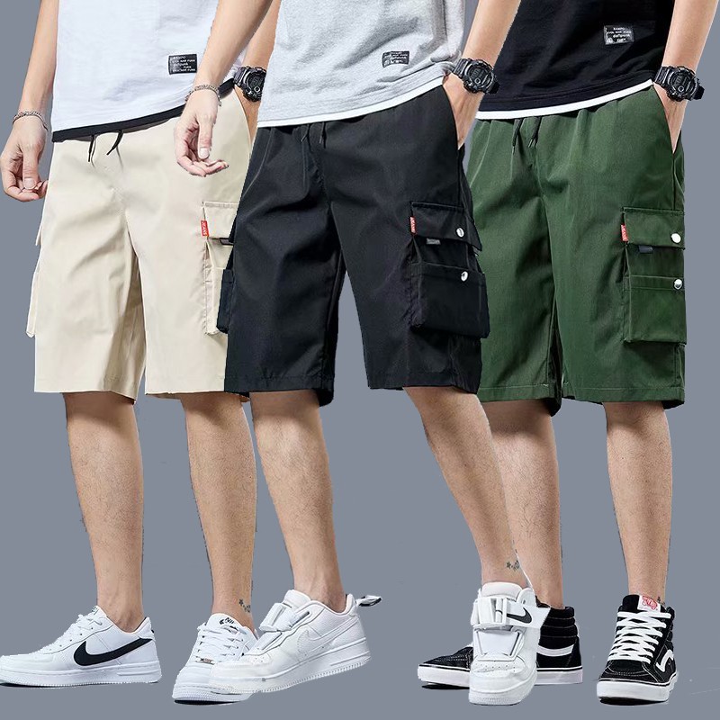 💥mollge💥short Pants Men Summer Korean Style Thin Multi Pocket Pants