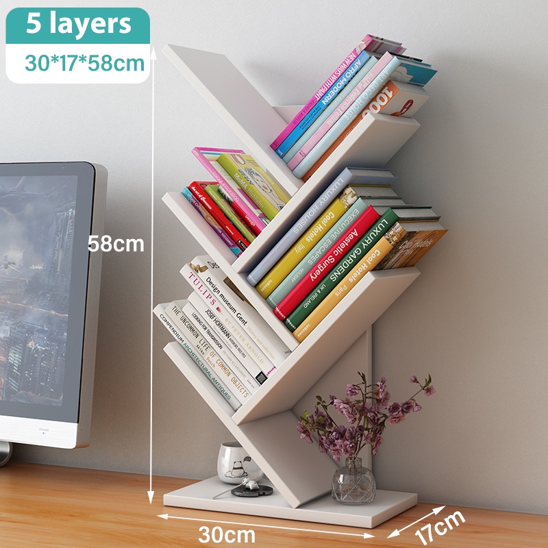 NILOR Tree-shaped bookshelf desktop Storage Rack simple shelf student ...