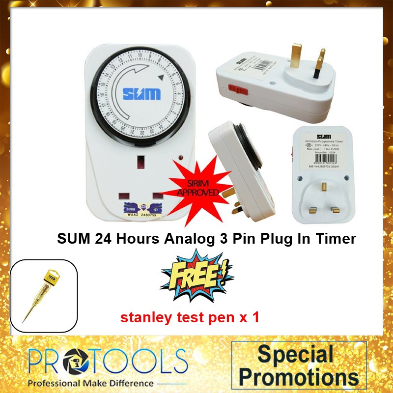 SUM 0024 24 Hours Analog 3 Pin Plug In Timer foc stanley test pen ...