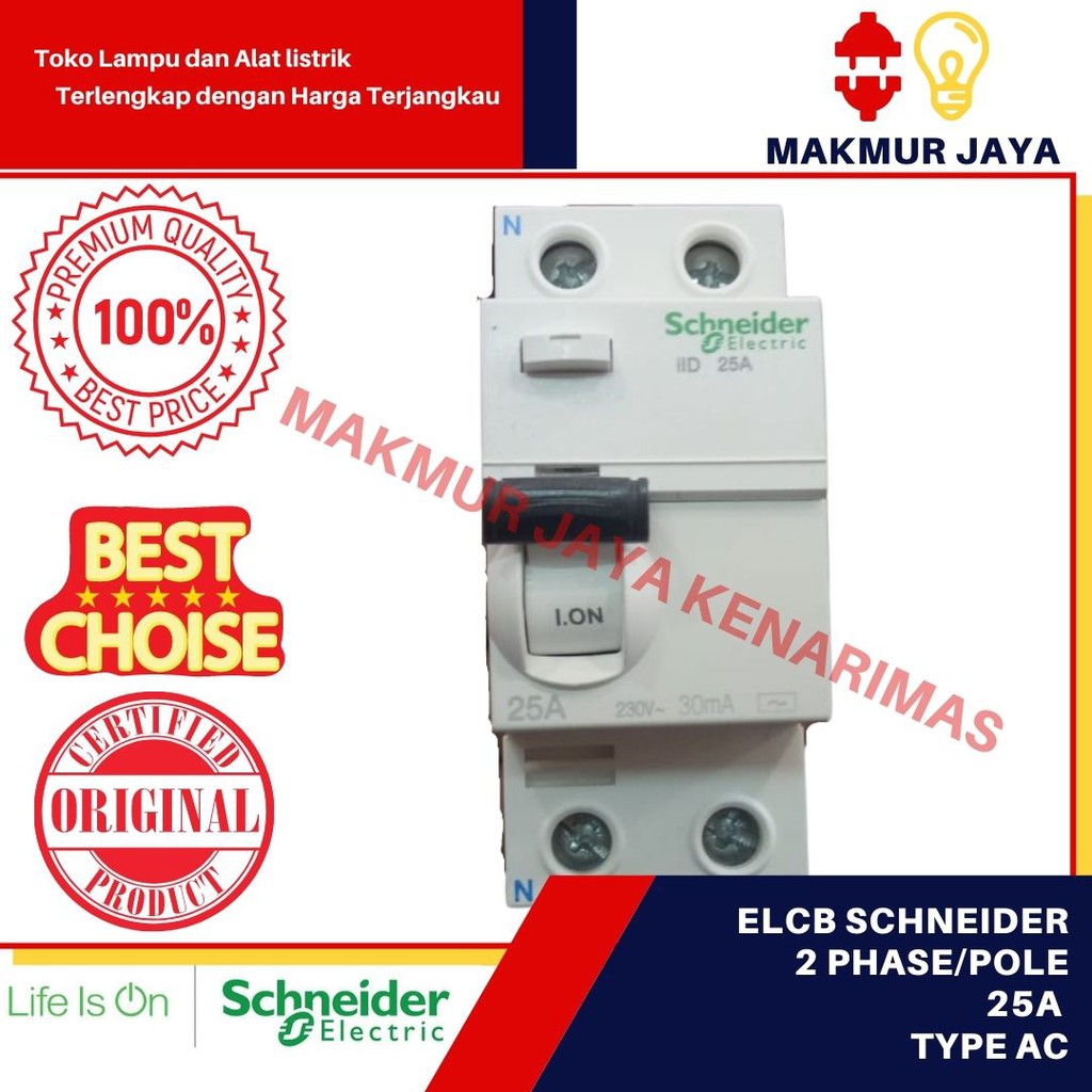 Elcb/RCCB schneider 2 phase 2 pole 30MA 25A type AC/elcb schneider 25A ...