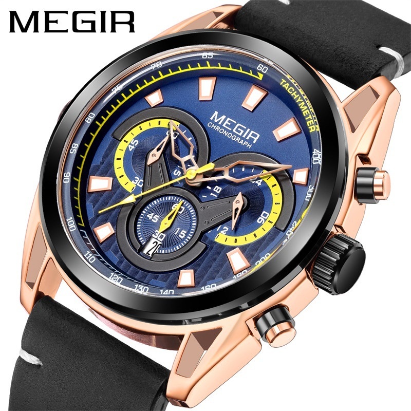 New Miguel megir watch men's Fashion Blue timing leather watch sport ...
