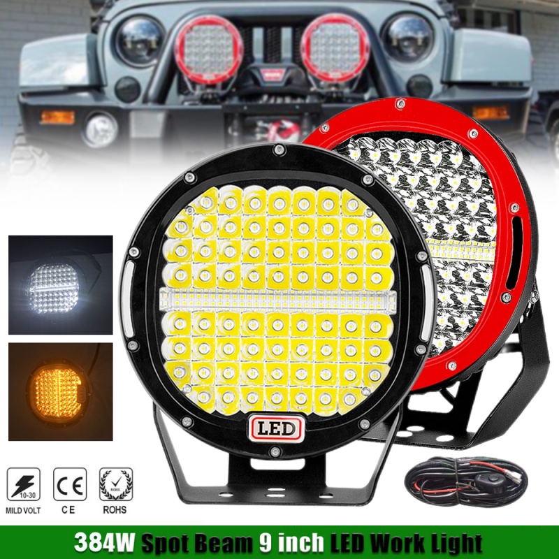 384W 2 Color 9 Inch Bright Offroad LED Work Light Yellow White 12V 24V ...