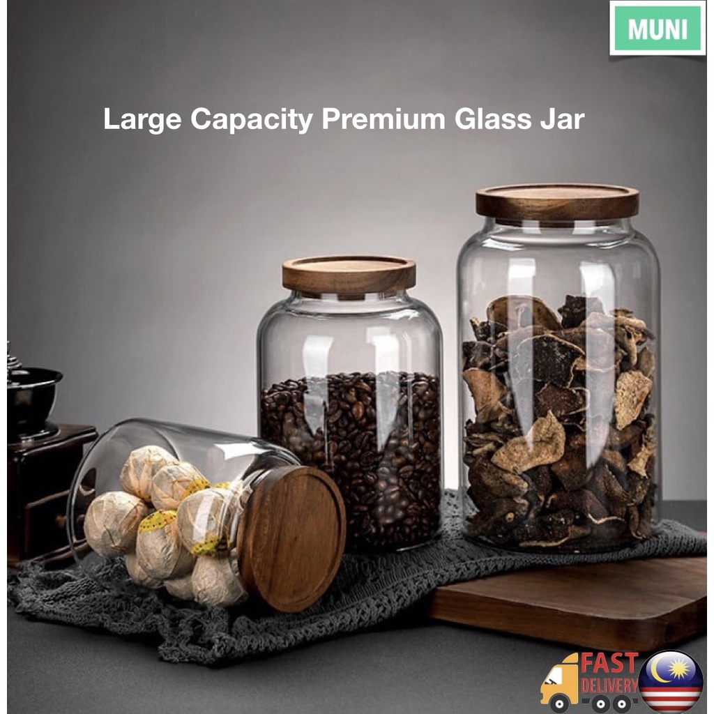Large Capacity Glass Jar Sealed Cans Wooden Lid Kitchen Storage balang ...