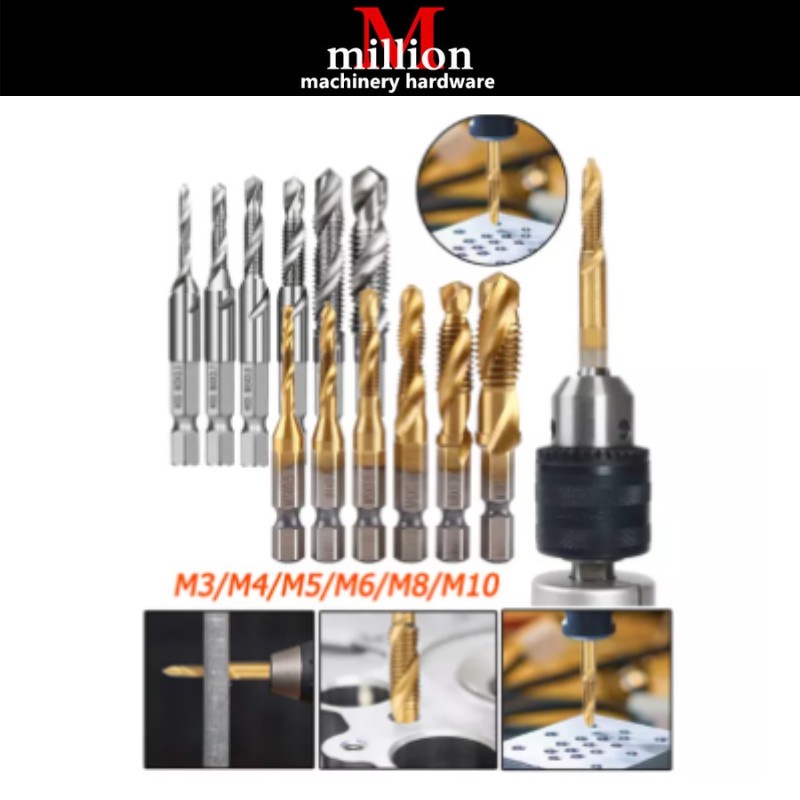 6pcs M3 M4 M5 M6 M8 M10 Hex Shank HSS Screw Thread Metric Tap Drill ...