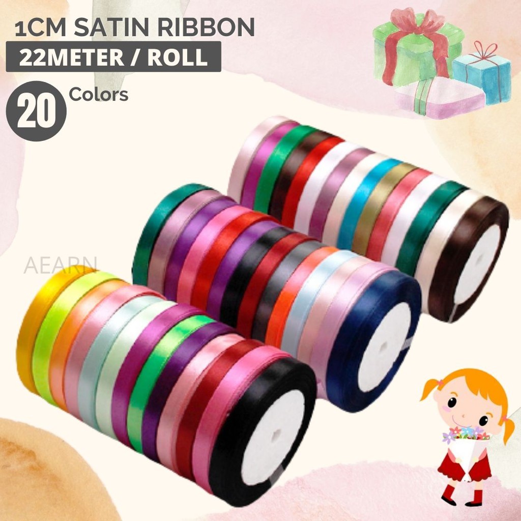 [22M] 1CM Satin Ribbon Riben Reben Ribben Satin Organza Gift Flower ...