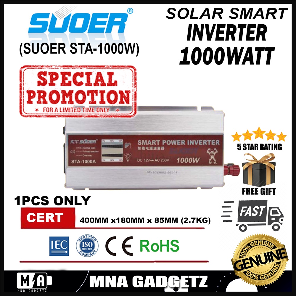 SUOER STA 1000 Watt Modified Sine Wave Solar Power Inverter 12V Dc Ac ...