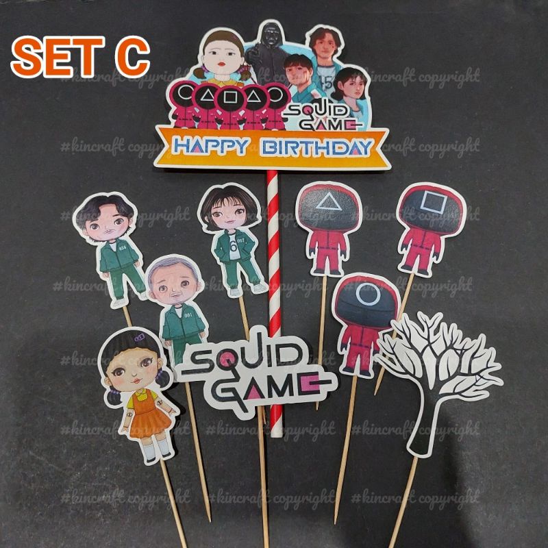 [Hot Item] Cake Topper Birthday - Squid Game - Set C | Shopee Malaysia