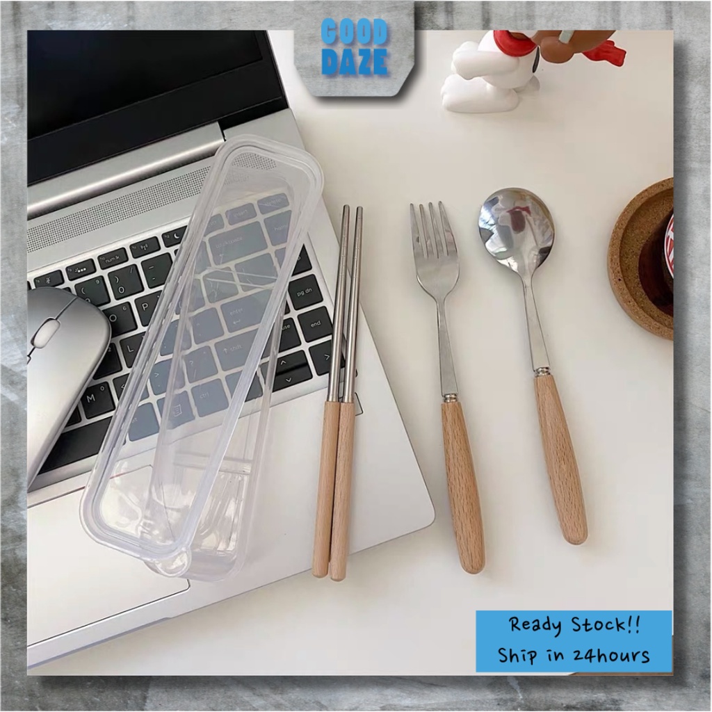 【GOOD DAZE】Wood Stainless Steel Cutleries Cutlery Lunchbox Cutleries ...