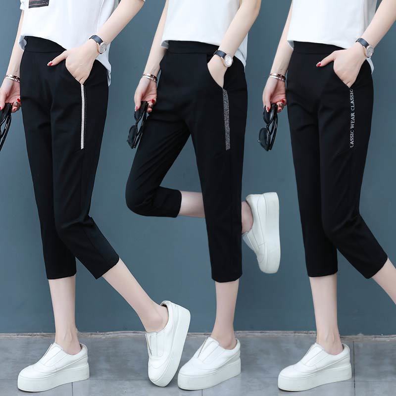 M-4XL Three Quarter Summer and Autumn 2024 New Capris Women's Black ...