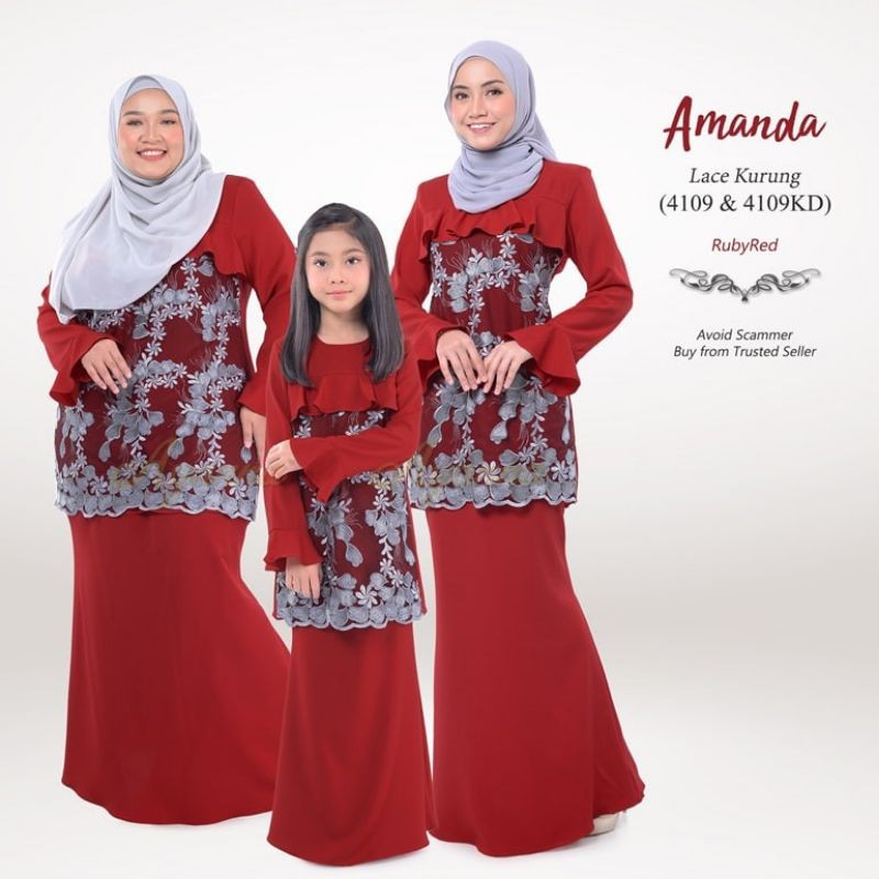 Baju Raya Sedondon Tema Warna Ruby Red (Merah Cili) Set Family Ayah Ibu ...