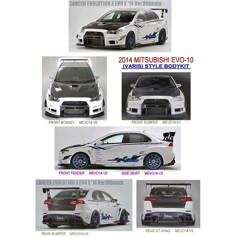 Mitsubishi Lancer Evo X 10 Varis V2 wide bodykit body kit front side ...