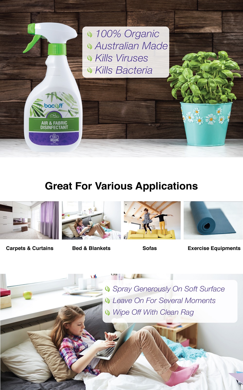Bacoff Organic Air Disinfectant & Fabric Disinfectant Anti Bacterial ...