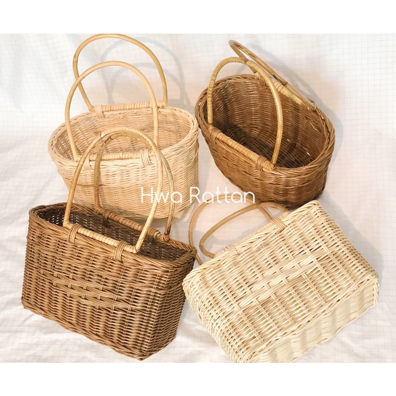 Rattan picnic basket carry basket woven bag / Bakul rotan kecil ...