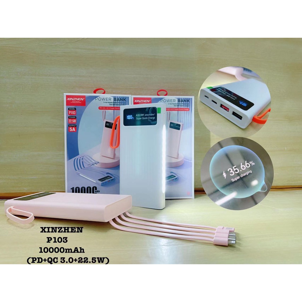 XINZHEN P103 DUAL USB INTERFACE WITH CABLE OUTPUT 10000mAh POWER BANK ...