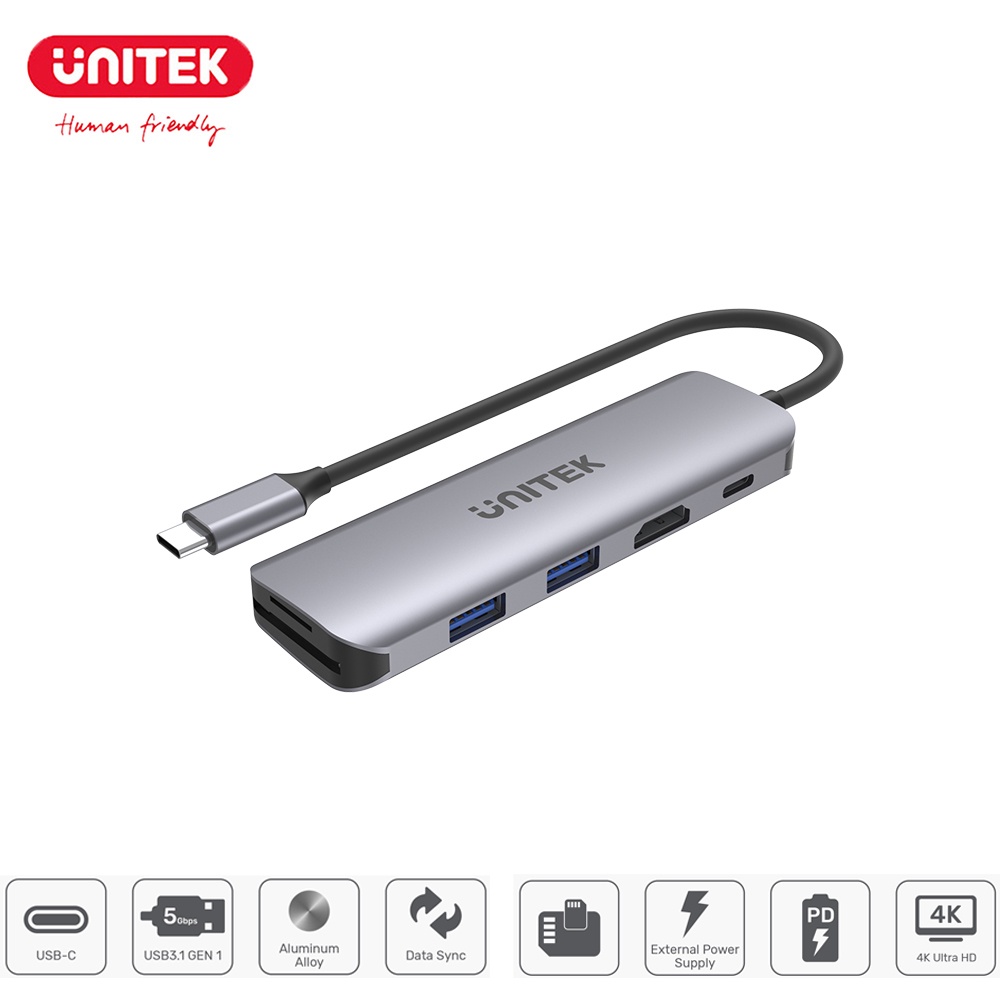 Unitek uHUB P5+ 6 in 1 USB3.1 Gen1 Type-C USB-A Hub with HDMI, 100W ...