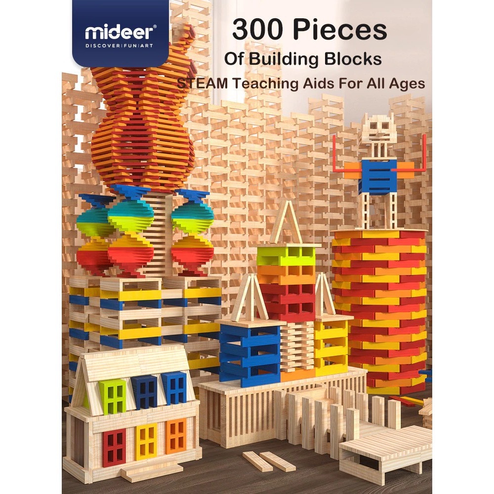 Mideer Wooden Construction Building Blocks Kid DIY STEAM Block Creative ...