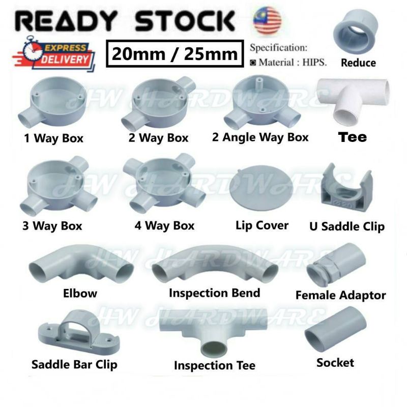 Conduit Pipe Fitting Accessories PVC 20mm 25mm 1 2 3 4 Way Tee Elbow ...