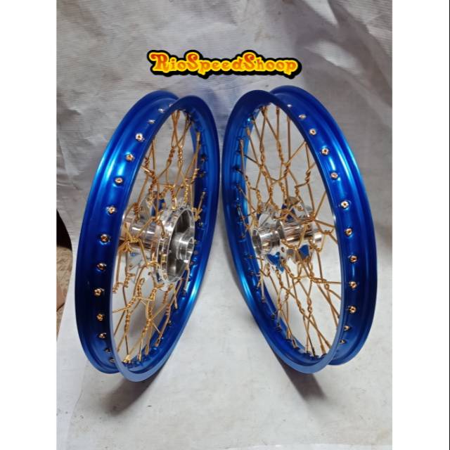 Satria FU Model Stell Braided Rims Blue Rims with Gold Spokes | Shopee ...