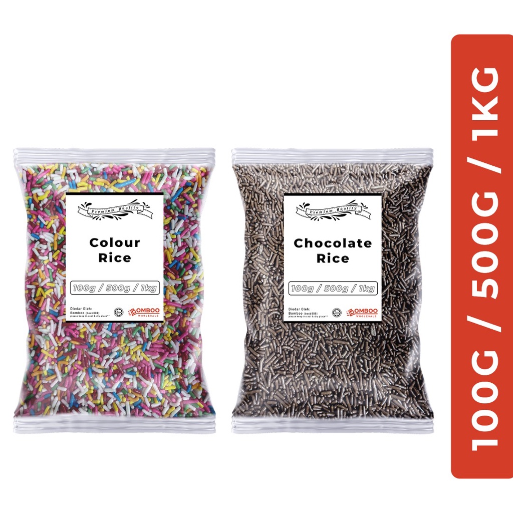 COLOUR RICE TOPPING/ CHOCOLATE RICE/ GOLD RICE TOPPING/ SPRINKLES 100GM ...