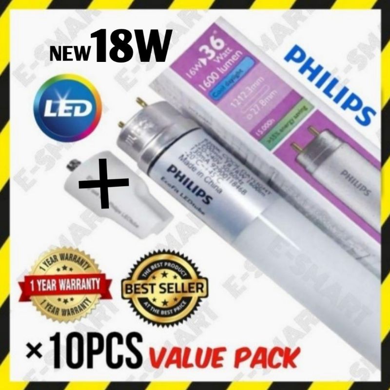 10PCS OPPLE / PHILIPS ECOFIT 18W T8 LED TUBE DAY LIGHT 4FT 1200MM | Shopee Malaysia