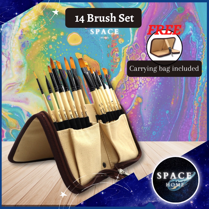 SPACE 14 Nylon Brush Acrylic Oil Gouache Paint Watercolor Poster Colour ...