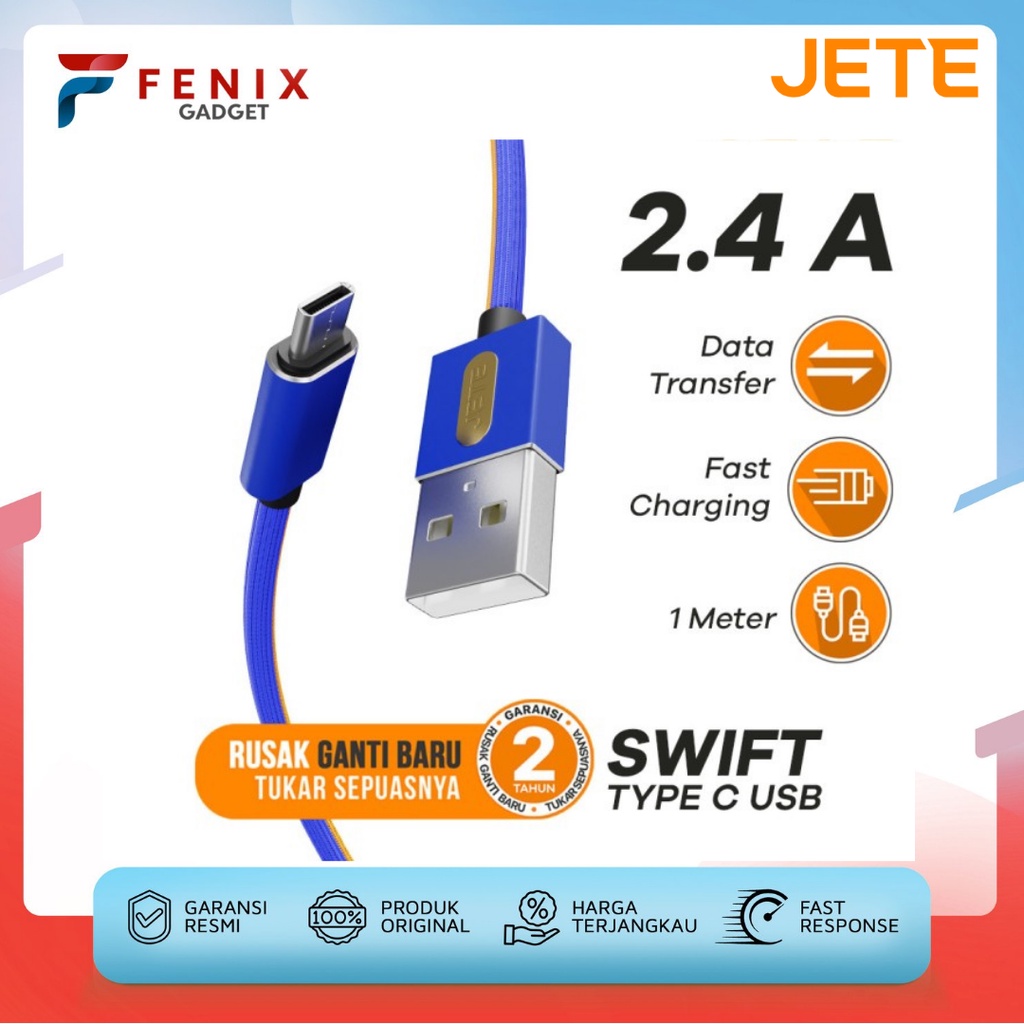 Usb Type C Fast Charging JETE Swift Cable - 2-year Official Warranty ...