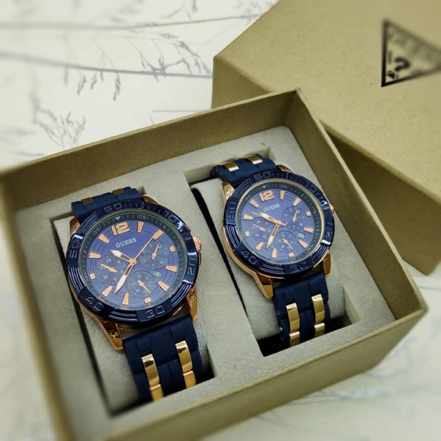 Guess couple watch rubber strap analog time | Shopee Malaysia