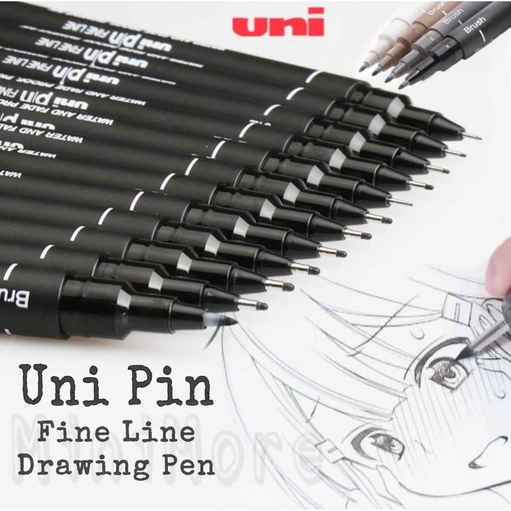 (MiniMore) Uni Pin Fine Line Drawing Pen & (New Tip Size-Brush ...