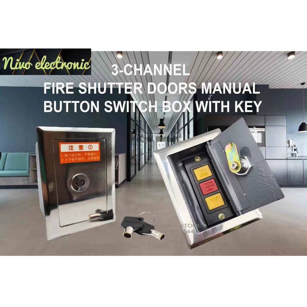 3-CHANNEL FIRE SHUTTER DOORS MANUAL BUTTON SWITCH BOX WITH KEY ROLLER ...