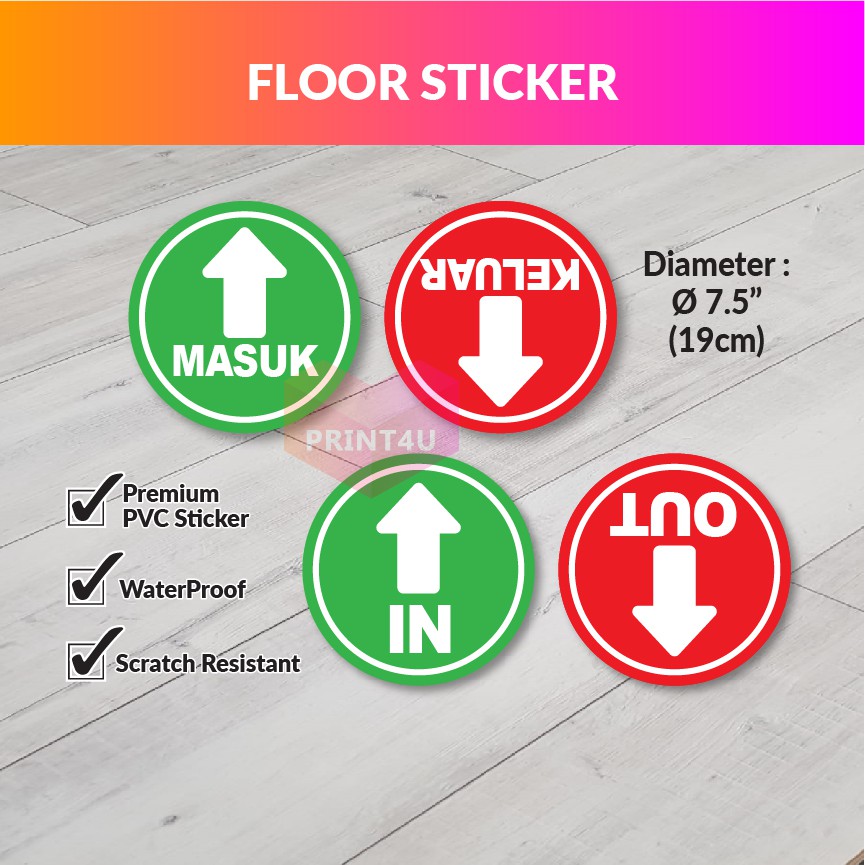 PRINT4U 7.5inch IN & OUT MASUK & KELUAR STICKER DIRECTION GUIDE ARROW ...