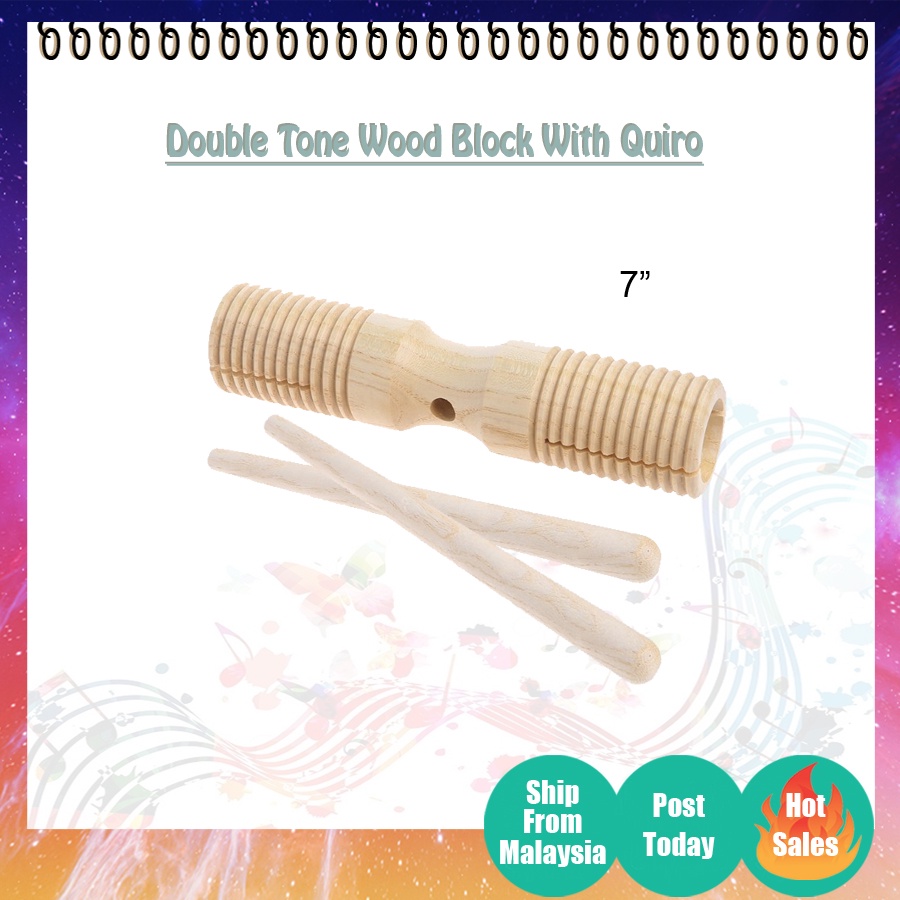 7" Double Tone Wood Block Beater Two Tone Quiro Kayu Tik Tok Alat Muzik ...