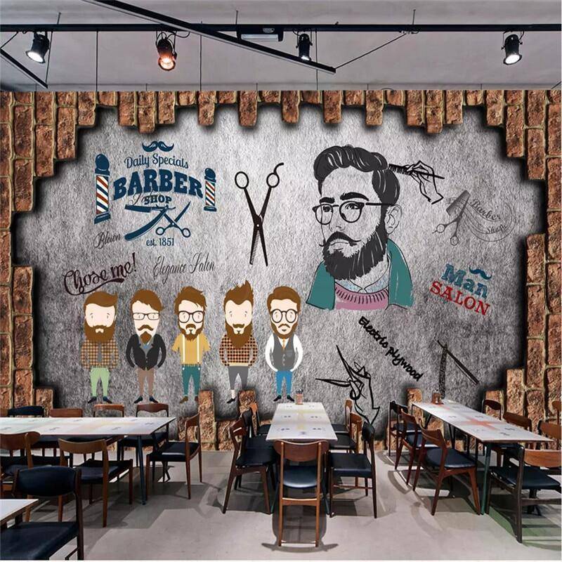 Custom Retro Hair Salon Background Wallpaper Mural for Hairdressing ...