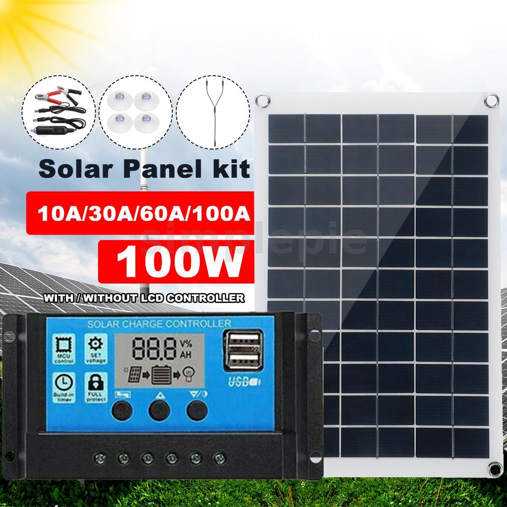100W Protable Solar Panel Kit Dual DC 2IN1 USB Charger Kit with Solar ...