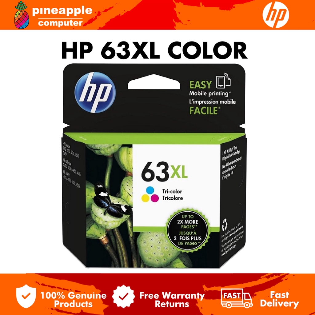 HP 63XL High Yield Tri-color Original Ink Cartridge (F6U63AA) | Shopee ...