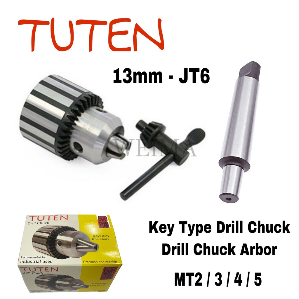 [READY STOCK] TUTEN KEY TYPE DRILL CHUCK 1-13mm JT6 C/W DRILL CHUCK ARBOR MT2/MT3/MT4/MT5-JT6 ...